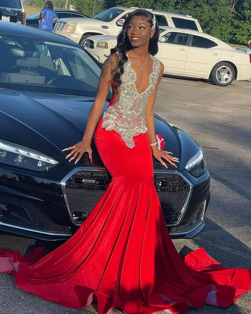 Gorgeous Crystal Beads Red Prom Dresses,Formal Evening Night Maxi Gown ...