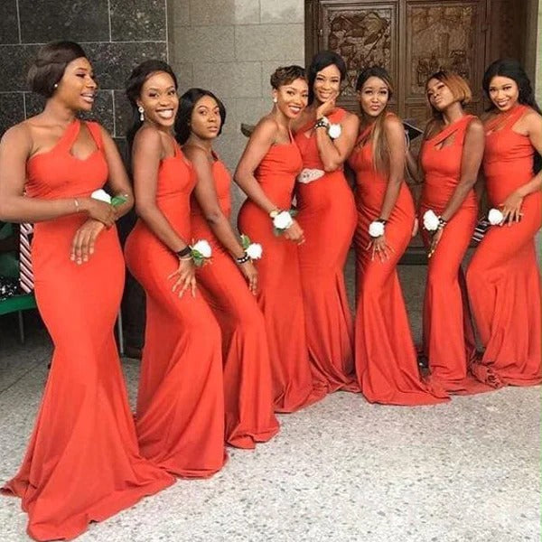 Elegant One Shoulder Bridesmaid Dresses Long Mermaid Maid of Honor Gow ...