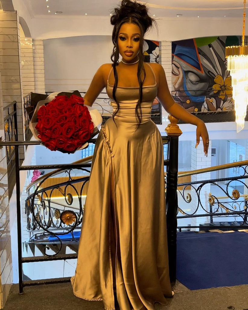 Women Gold Prom Dress Black Girl,Leg Split Birthday Outfits – jkprom