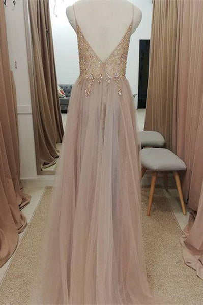 Straps A-Line Beading Rose Wood Prom Dress with Crystal – jkprom