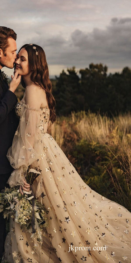 Unique Country Prom Dresses,Long Sleeve Tulle Evening Dress – jkprom