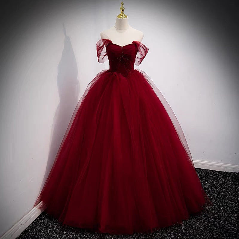 Fairytale Tulle Burgundy Sweet 16th Dress Ball Gown for Prom – jkprom