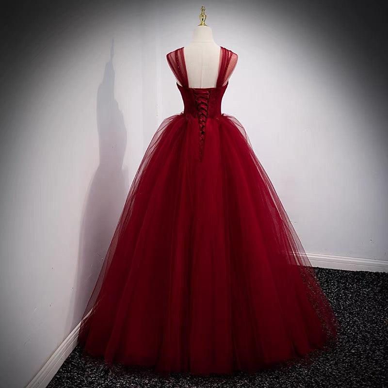 Fairytale Tulle Burgundy Sweet 16th Dress Ball Gown for Prom – jkprom
