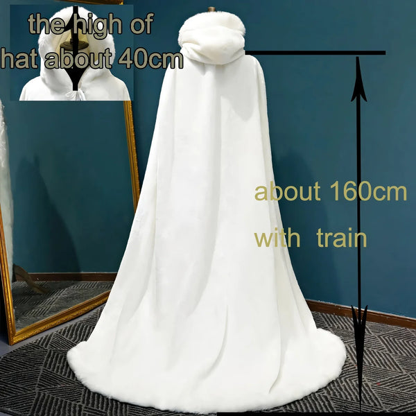 Long Faux Fur White Winter Wedding Cloak Bride Shawl Cape Cos Christma ...