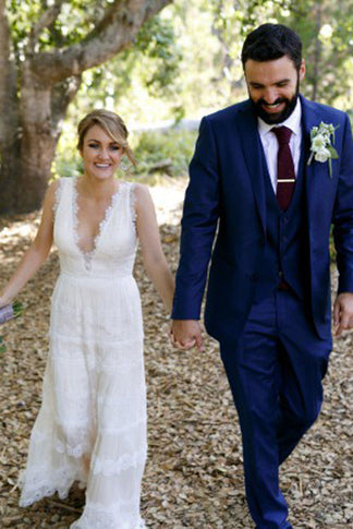 Beautiful V Neck Sheath Floor Length Lace V Back Beach Wedding Dresses ...