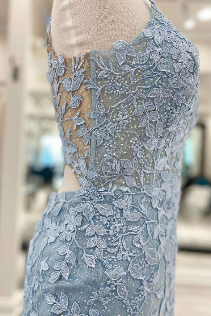 Light Blue Lace Homecoming Dress Dinner Dress Evening Short – jkprom